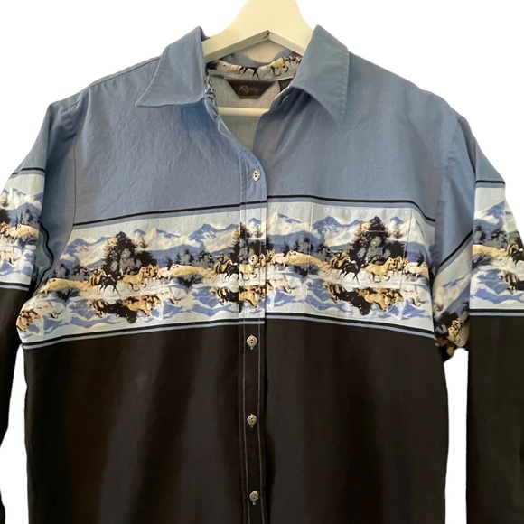 Roper | Shirts | Roper Shirt Men Xl Blue Western Horse Scene Cowboy ...
